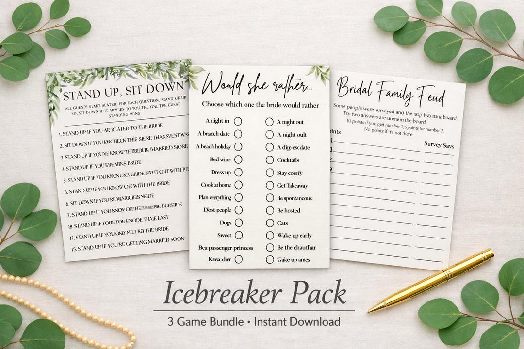 Icebreaker Pack Bridal Shower Games, Family Feud, Stand up Sit Down ...