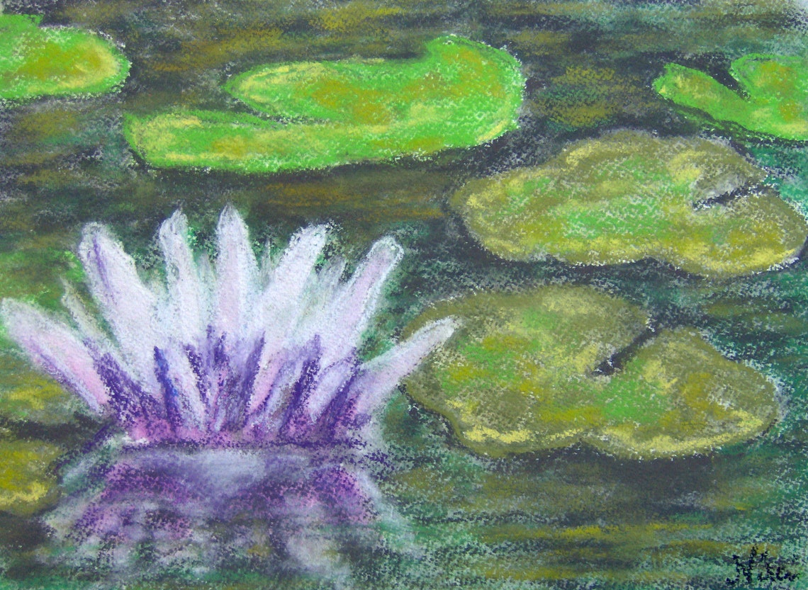 Textured Original Botanical Impressionism Art Lotus Flower Water Lily ...