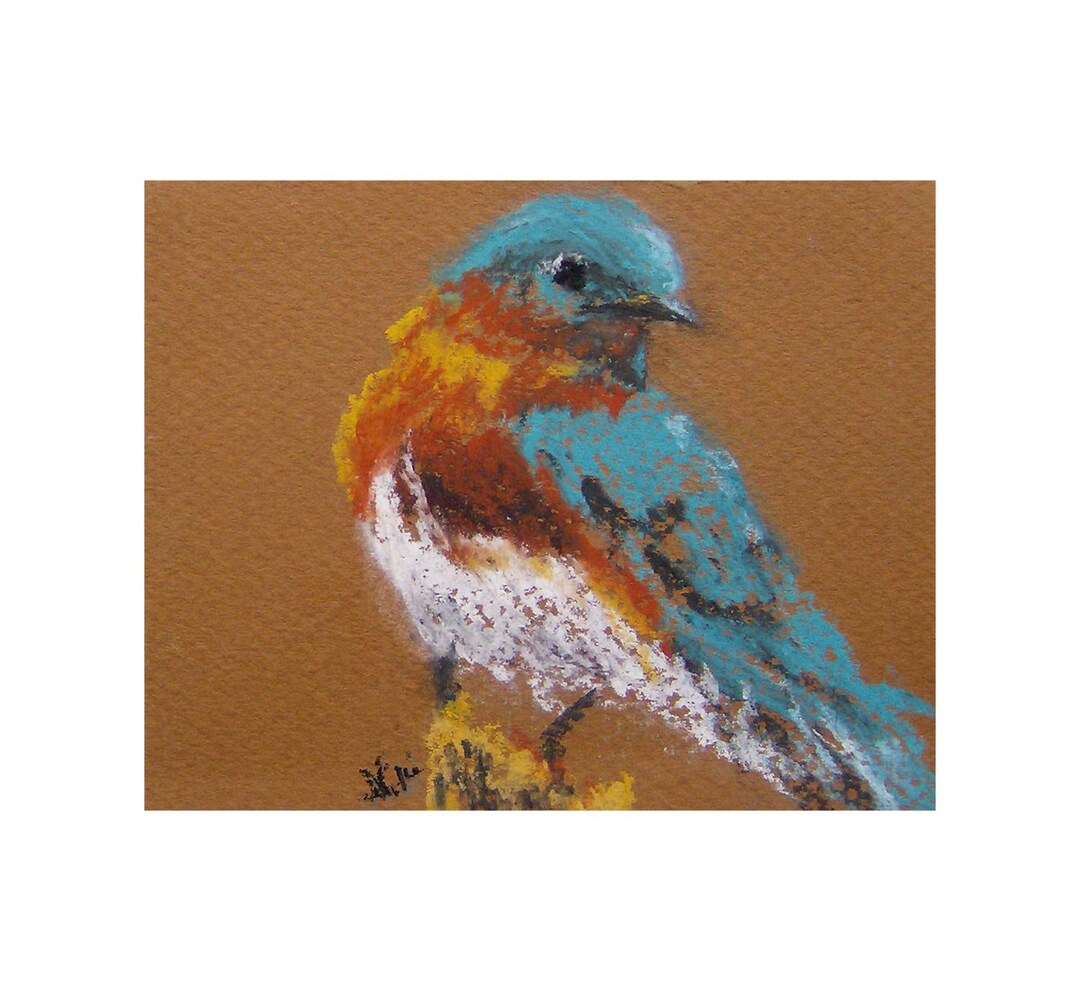 Bluebird Pastel Drawing: Miniature Bird Art (3.25x4 Inches) - Etsy