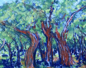 Original Textured Pastel Live Oak Nature Tree Painting on Paper by Niki ...