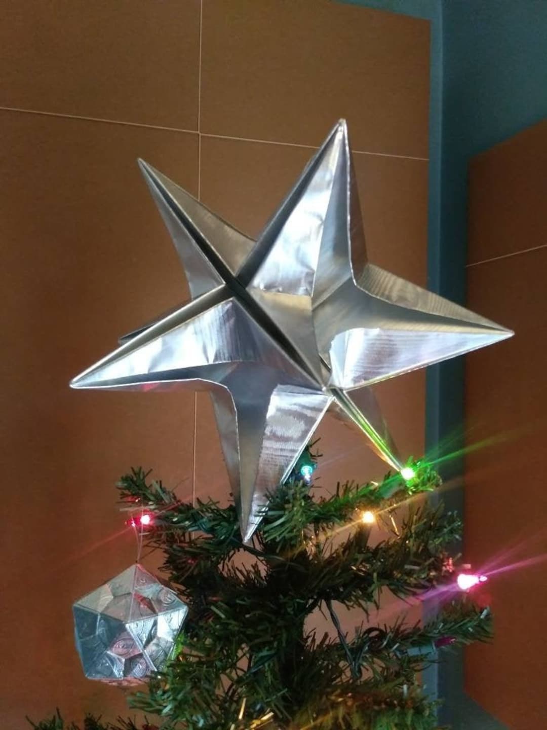 Origami Star Christmas Tree Topper: Embossed Silver Foil - Etsy