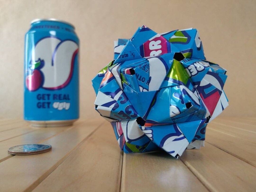 UGLY Sparkling Water Can Art Origami Ornament // Upcycled Recycled ...