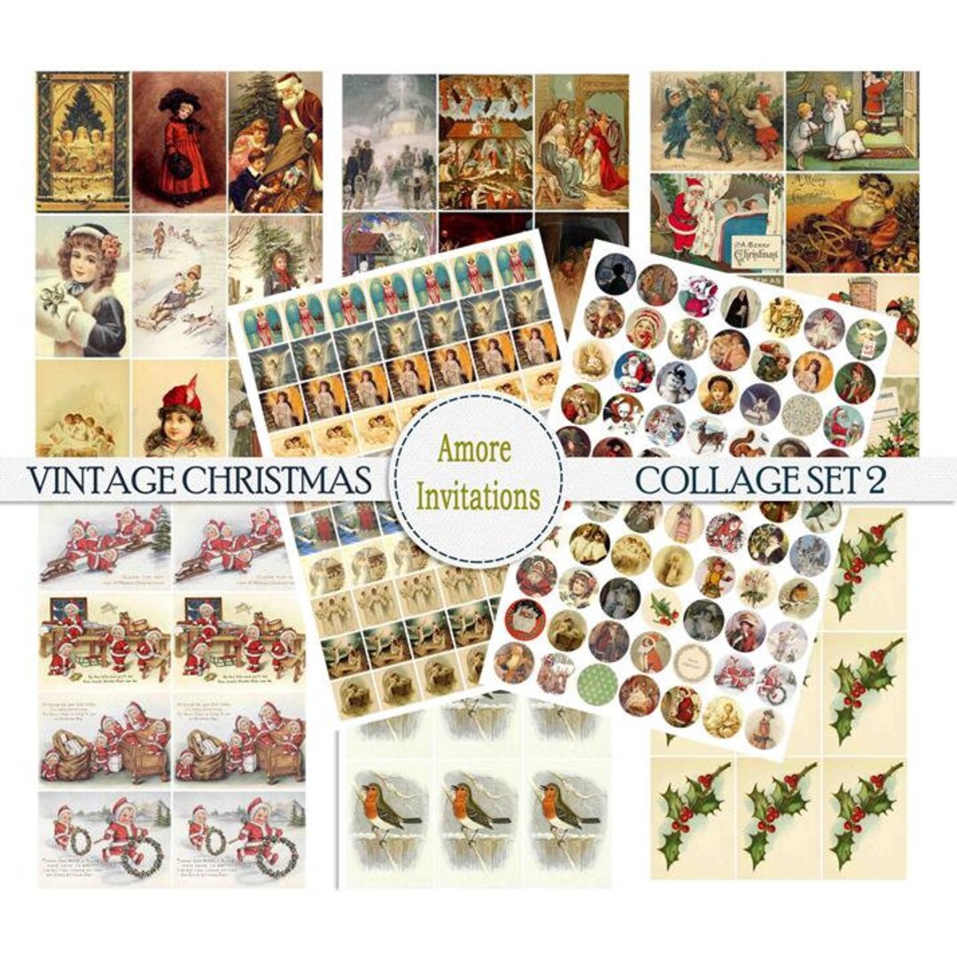 Printable Digital Christmas Collage Sheets Bundle Set 2, Vintage ...