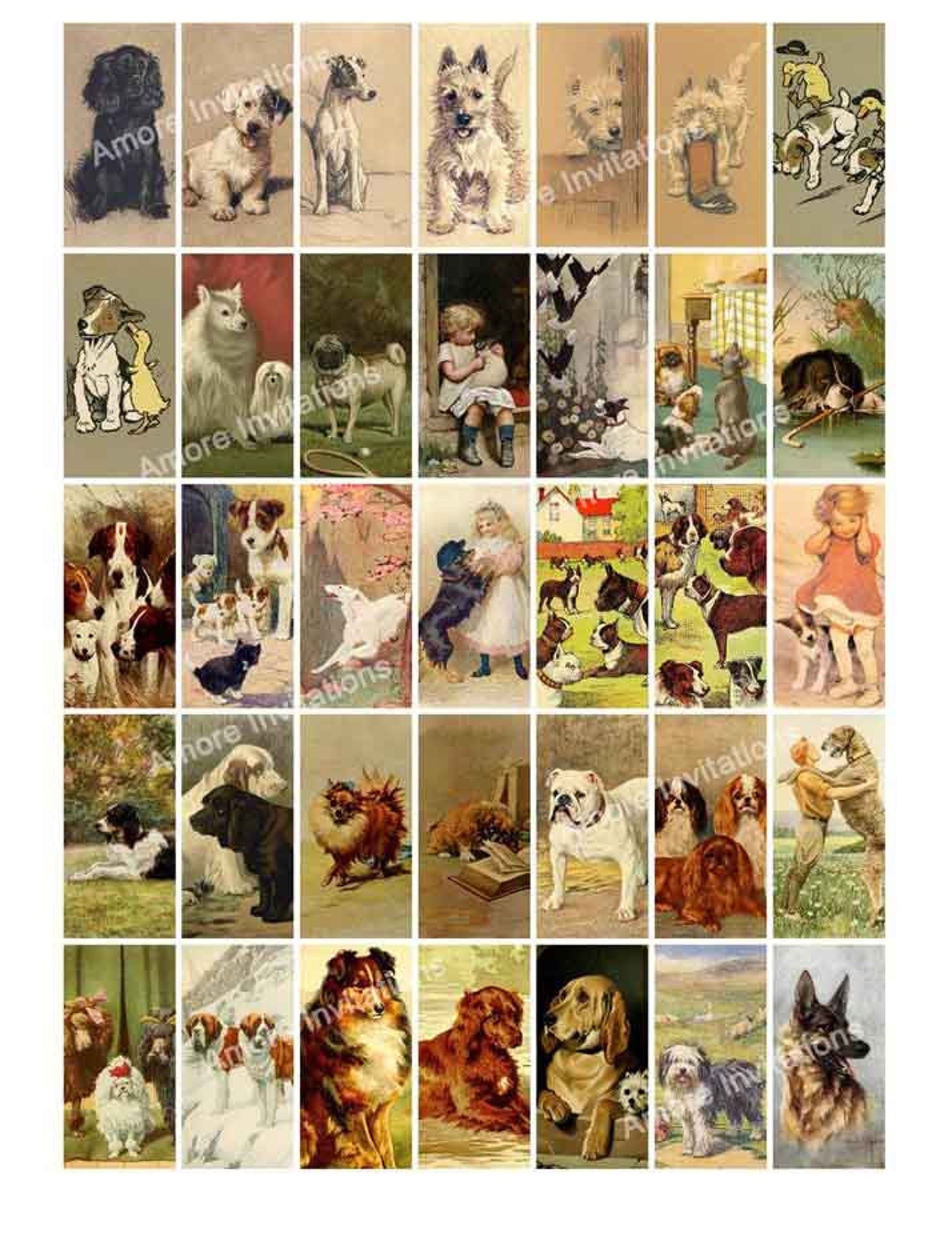 Victorian Dogs Collage Sheet Bundle: Domino 1 Inch Squares Circles ...