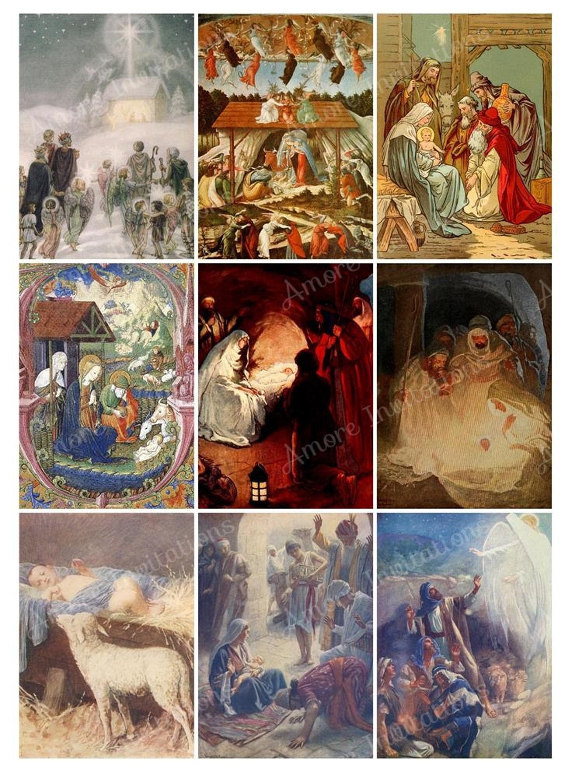 Vintage Nativity Christmas Religious Digital Collage Sheet, Scrapbook ...