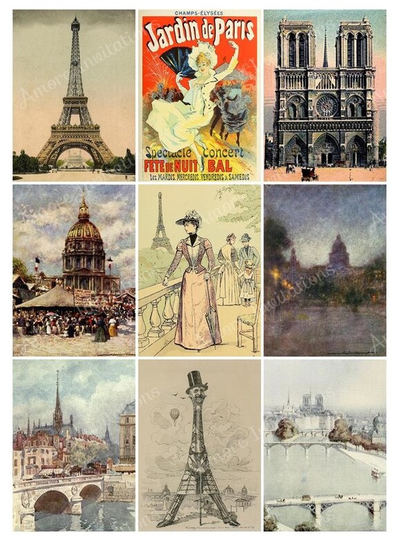 Printable Vintage Paris France Digital Collage Sheet Clip | Etsy