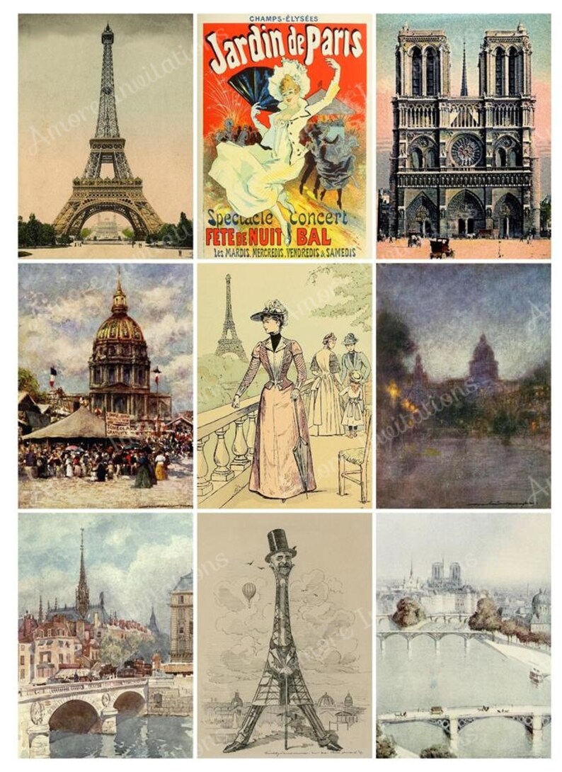 Printable Vintage Paris France Digital Collage Sheet Clip - Etsy