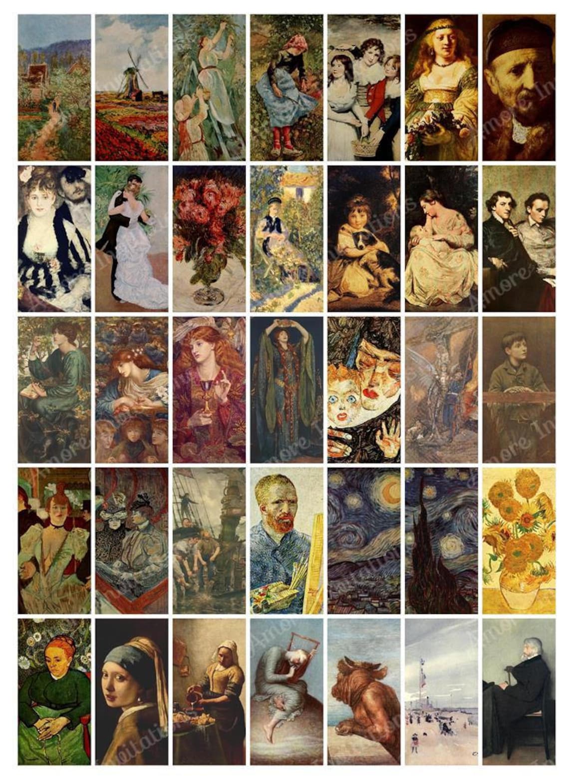 Printable Vintage Fine Art, Famous Art Paintings Digital Collage Sheet ...