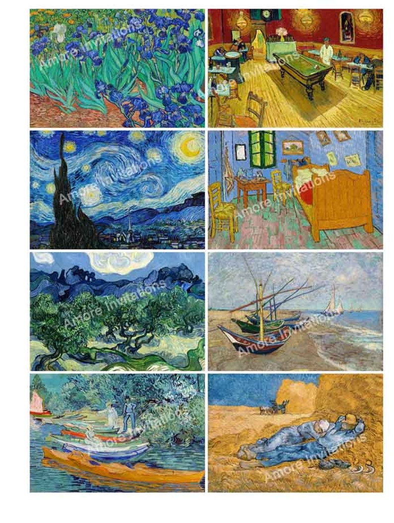 Printable Vintage Vincent Van Gogh Digital Collage Sheet Set, 1x2 Inch ...