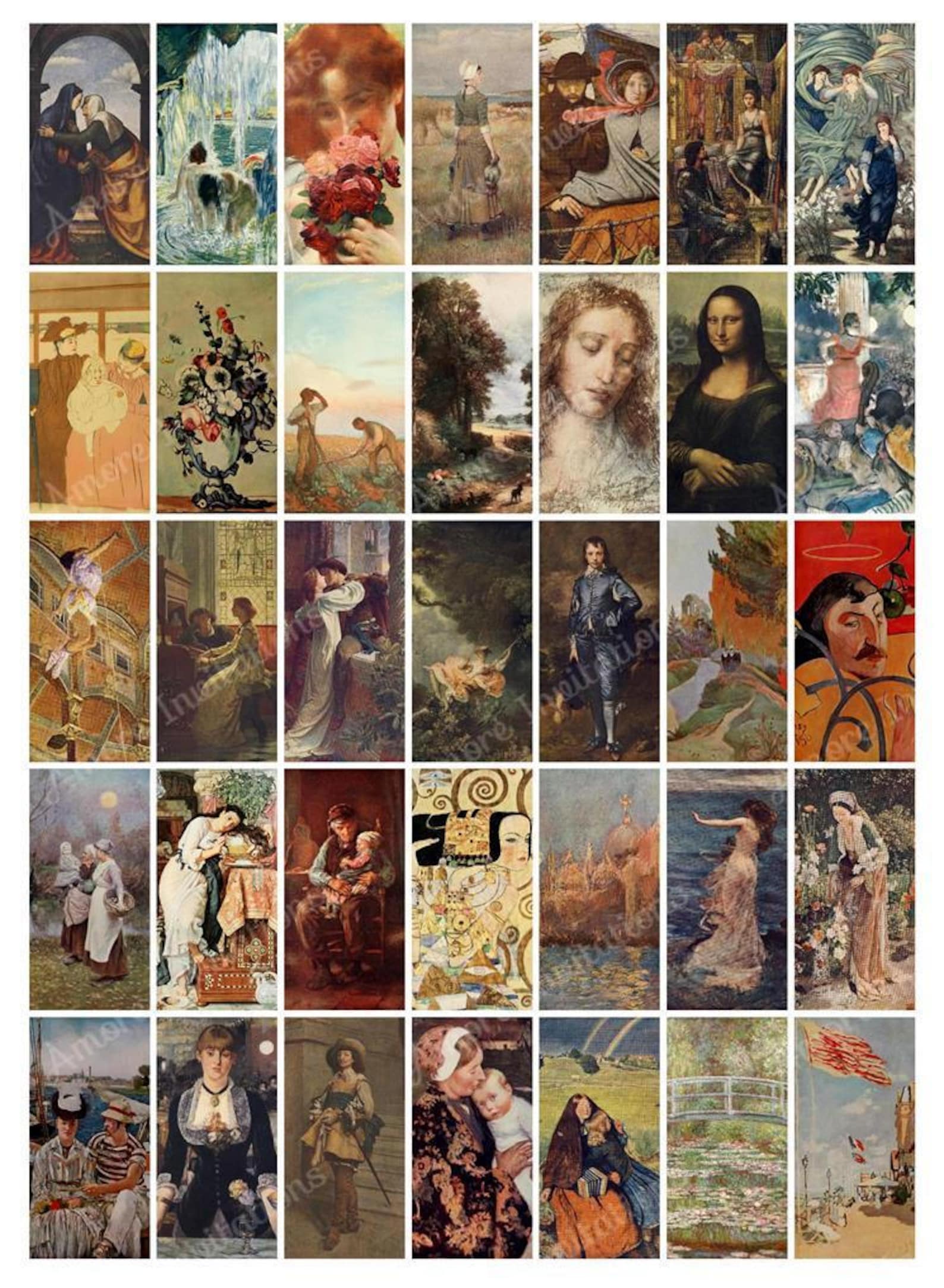 Printable Vintage Fine Art, Famous Art Paintings Digital Collage Sheet ...