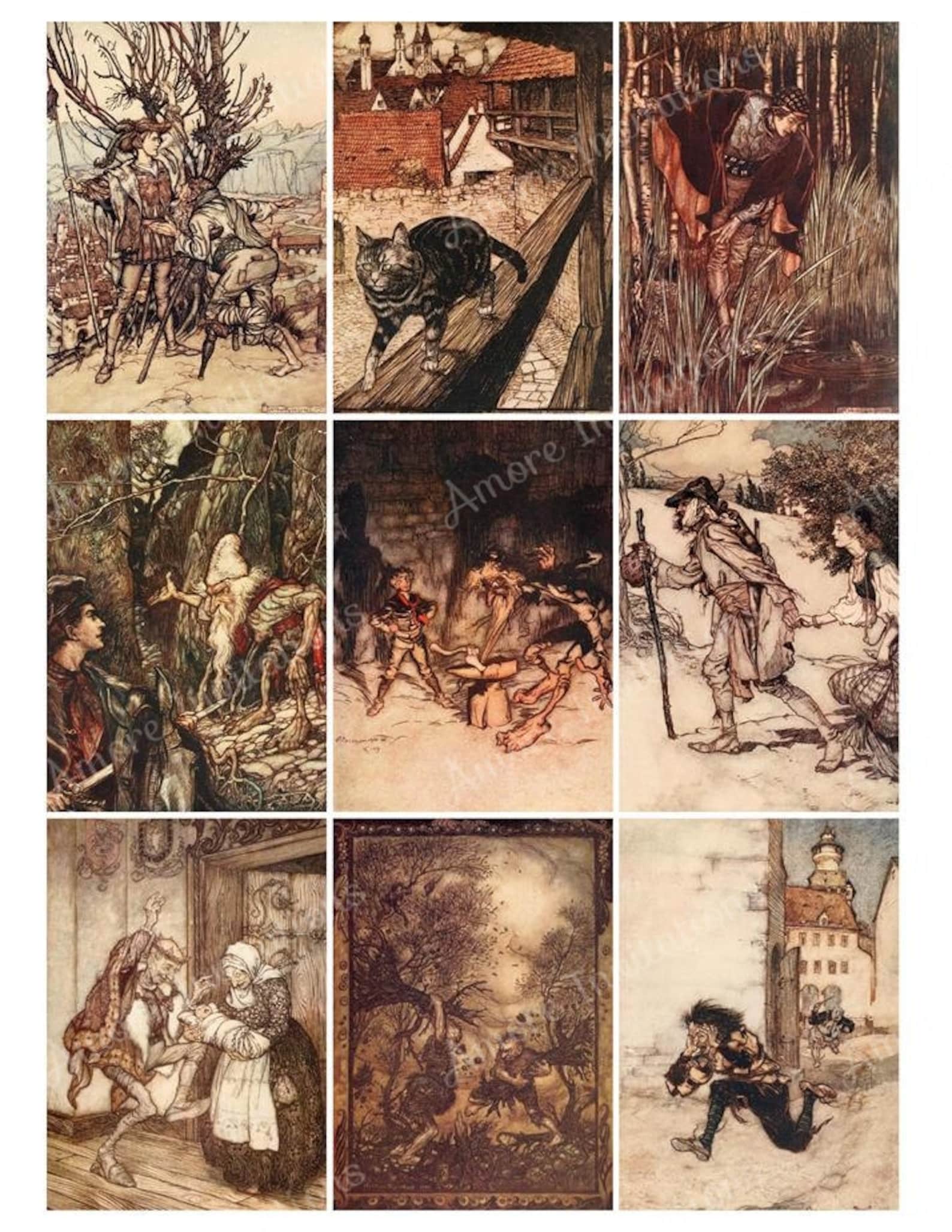 Printable Brothers Grimm Fairy Tales Digital Collage Sheet, ATC Arthur ...