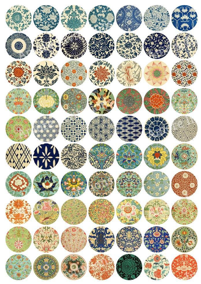 Digital Vintage Chinese Ornamental Patterns Collage Sheet Bundle, 1x2 ...