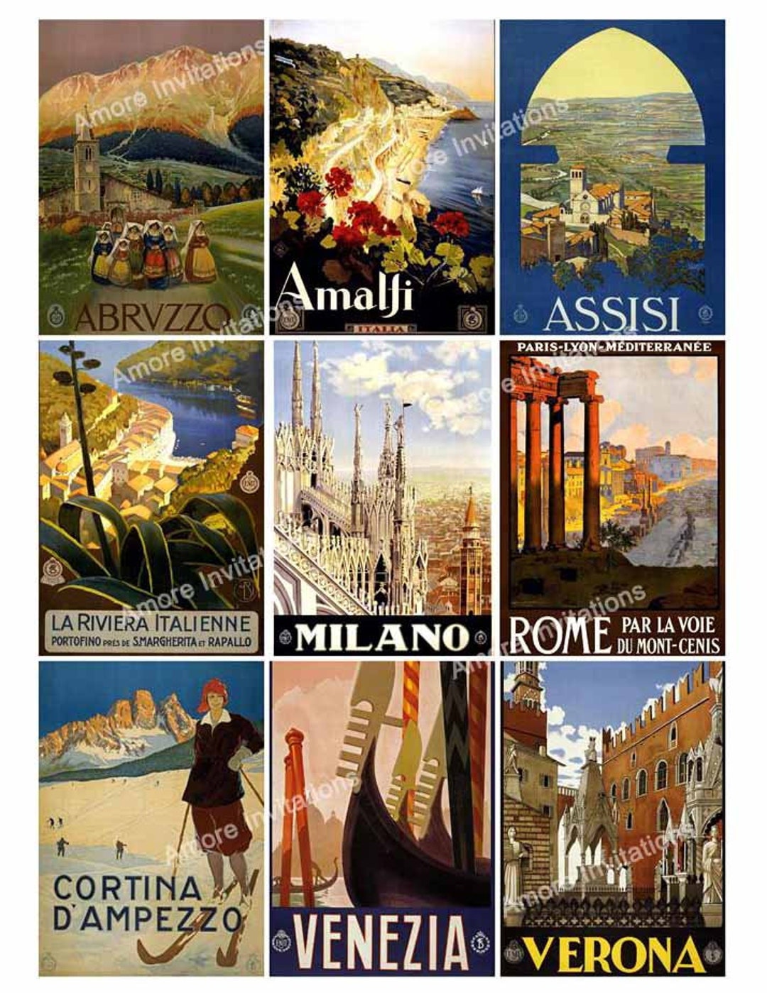Printable Vintage Italy Travel Poster Digital Collage Sheet, Italian ...