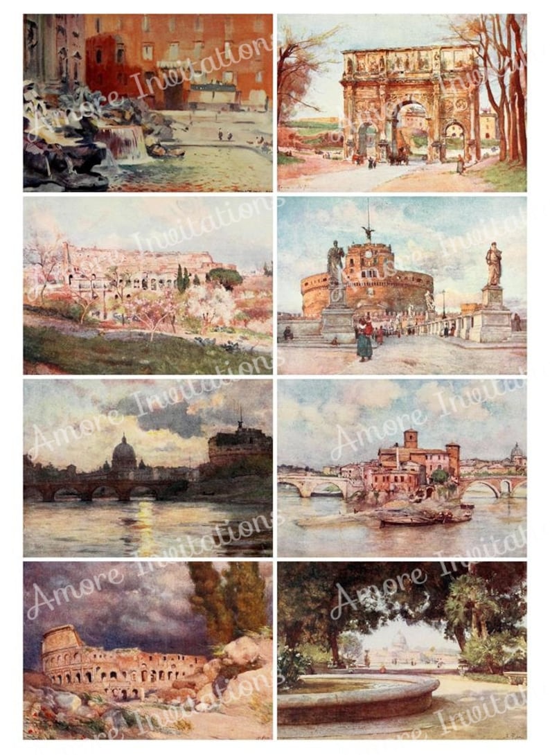 Printable Vintage Rome, Italy Digital Collage Sheet, Italian Clip Art ...