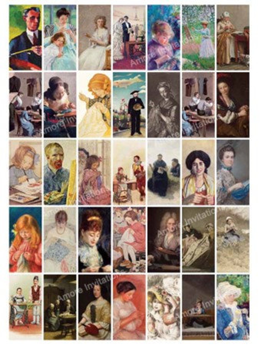 Printable Vintage Art and Needlework Sewing Digital Collage Sheet, 1x2 ...