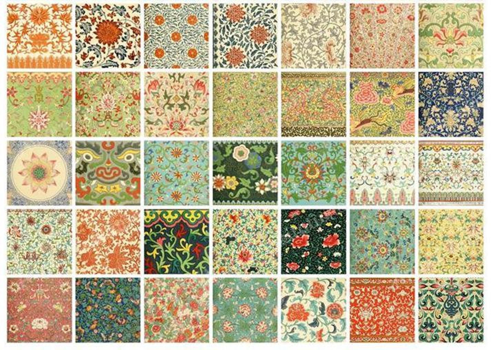 Printable Vintage Chinese Ornament Patterns: 1 Inch Squares Collage ...