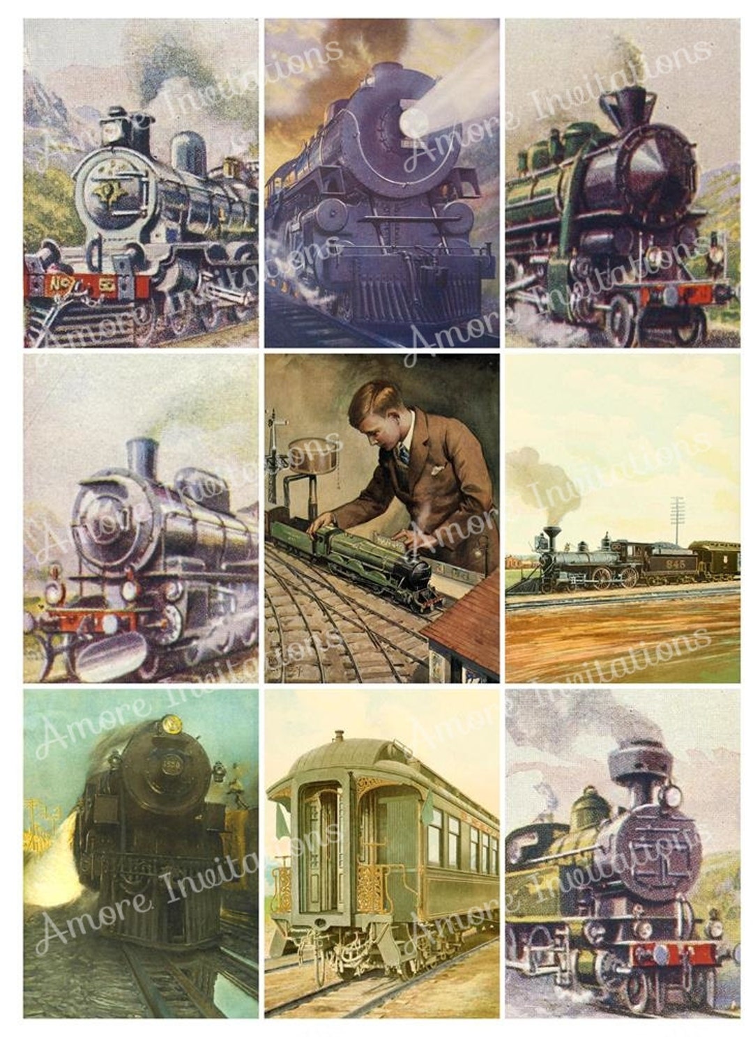 Printable Vintage Steam Trains Locomotive Digital Collage Sheet, Clip ...