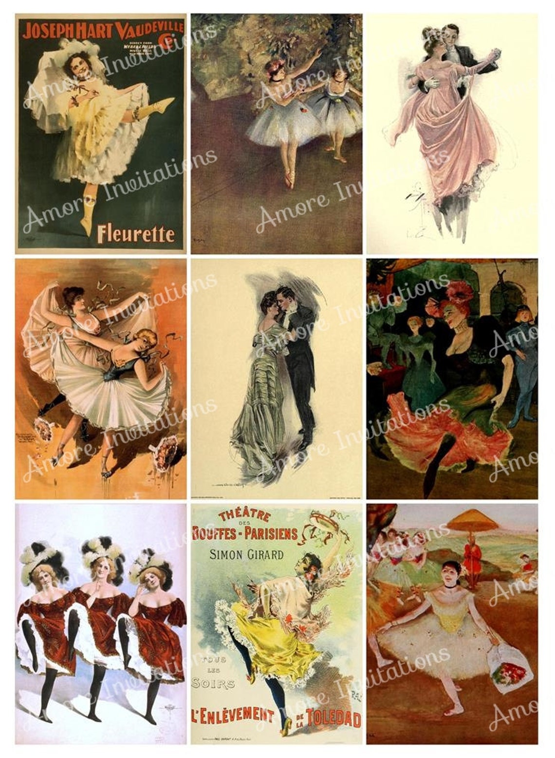 Printable Vintage Dancers, Dancing Digital Collage Sheet, Clip Art ...