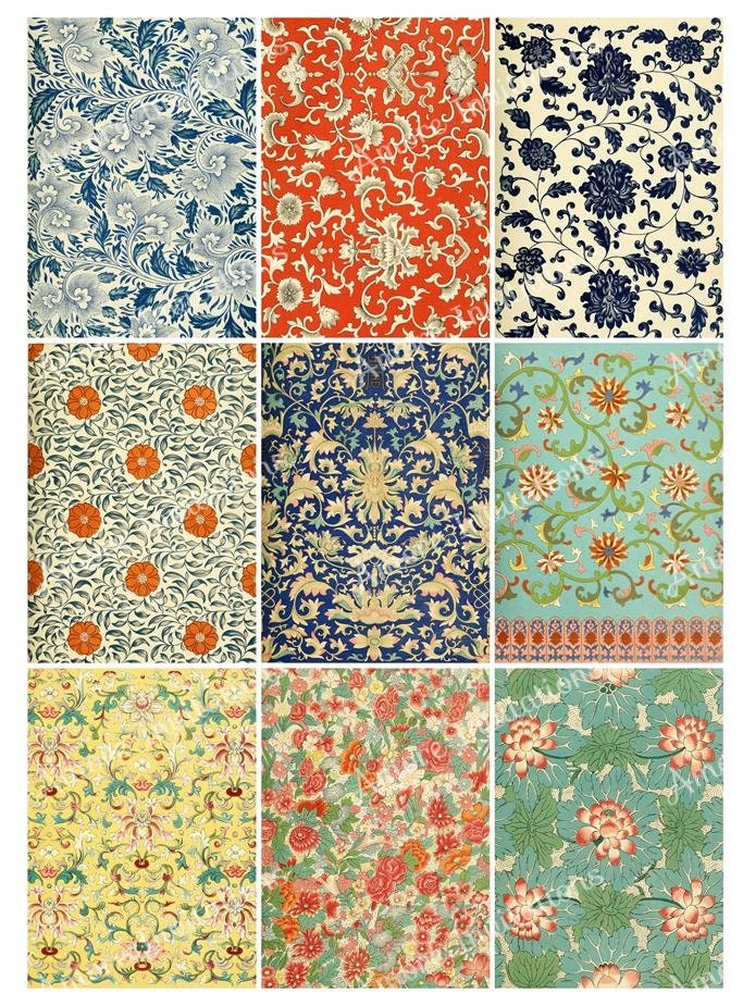 Digital Vintage Chinese Ornamental Patterns Collage Sheet Bundle, 1x2 ...