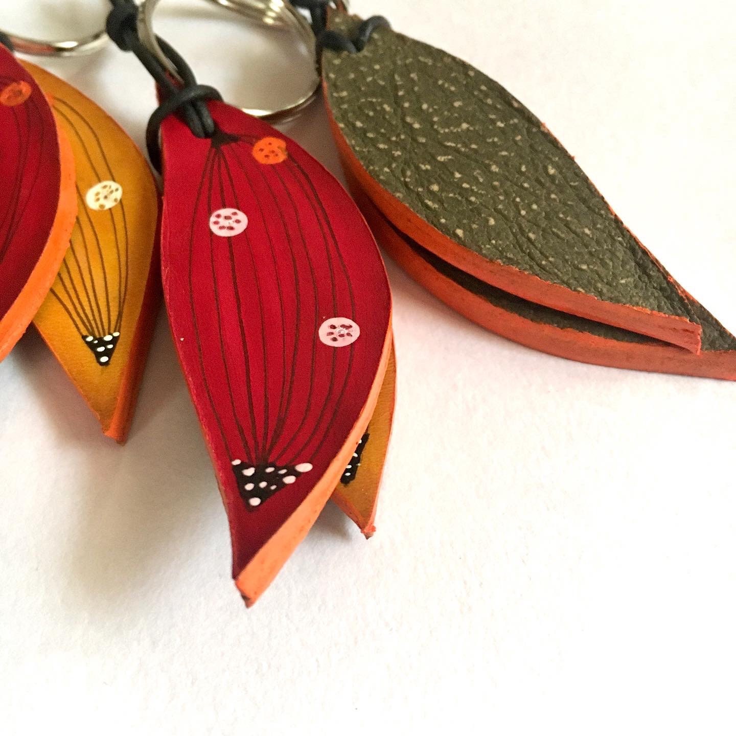 Autumn Leaves Leather Key Ring Key Fob Handmade in UK Gift | Etsy UK