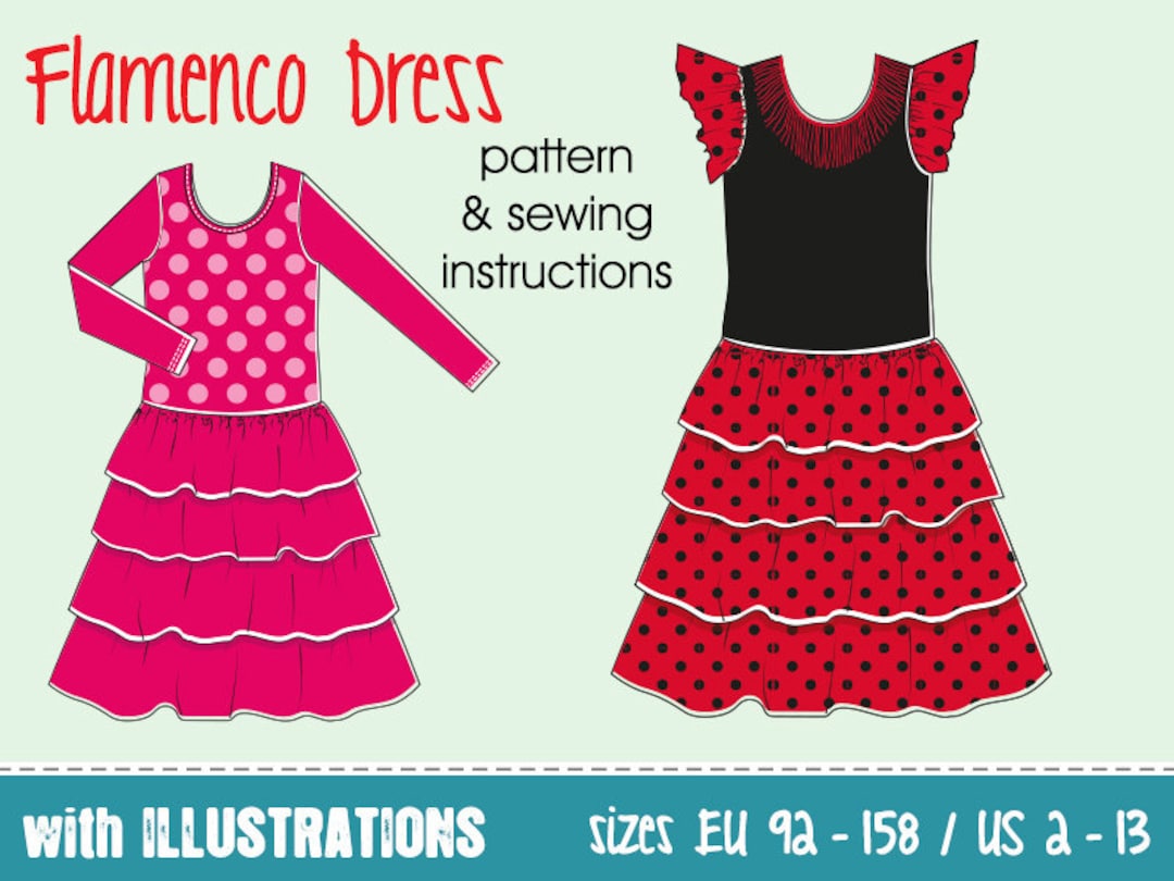 Flamenco Dress for Girls • Sz EU 92–152 US 2–13 • Sewing Pattern ...
