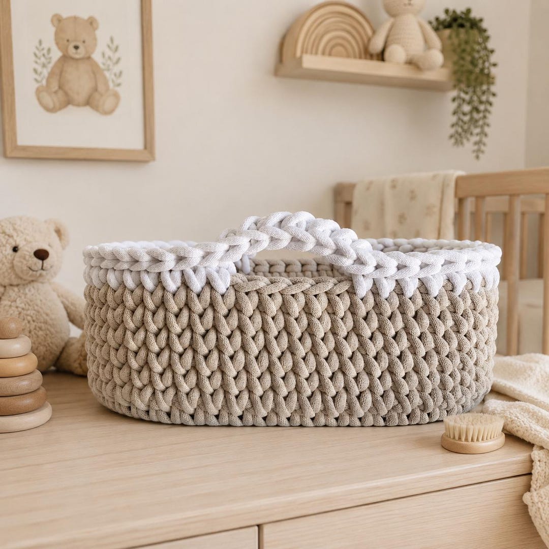 Crochet Diaper Caddy Pattern | Oval Basket With Wooden Base | 9mm ...