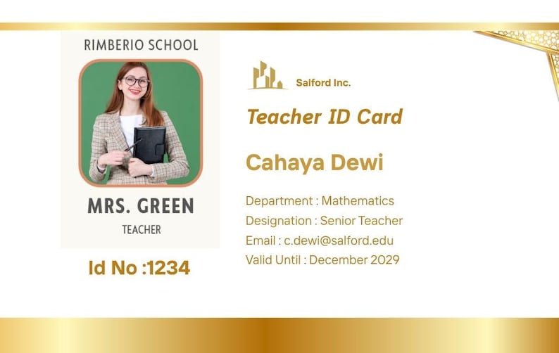 School Staff ID Card Canva Template | Editable Faculty Badge Photo ID ...