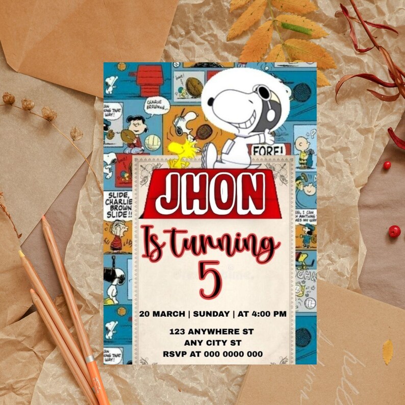 Snoopy Birthday Invitation for Kids Party,editable Birthday Invite ...