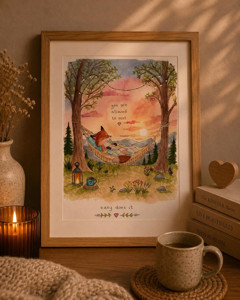 Easy Does It - Inspirational Fox Watercolour - Recovery Gift - Healing ...