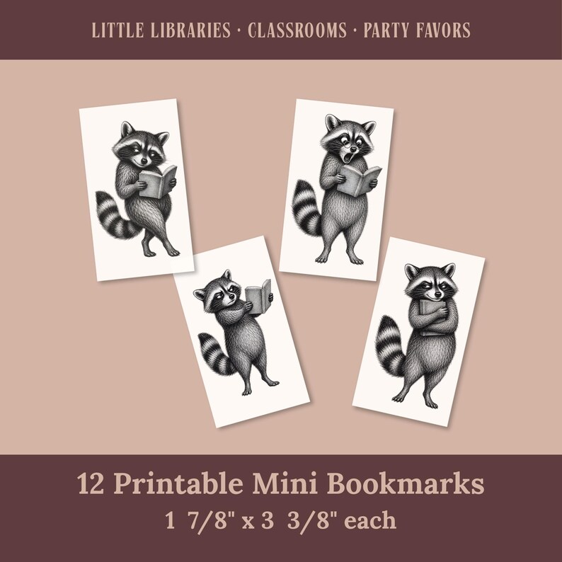 Printable Raccoon Bookmarks, Set of 12 Cute Woodland Animal Mini ...