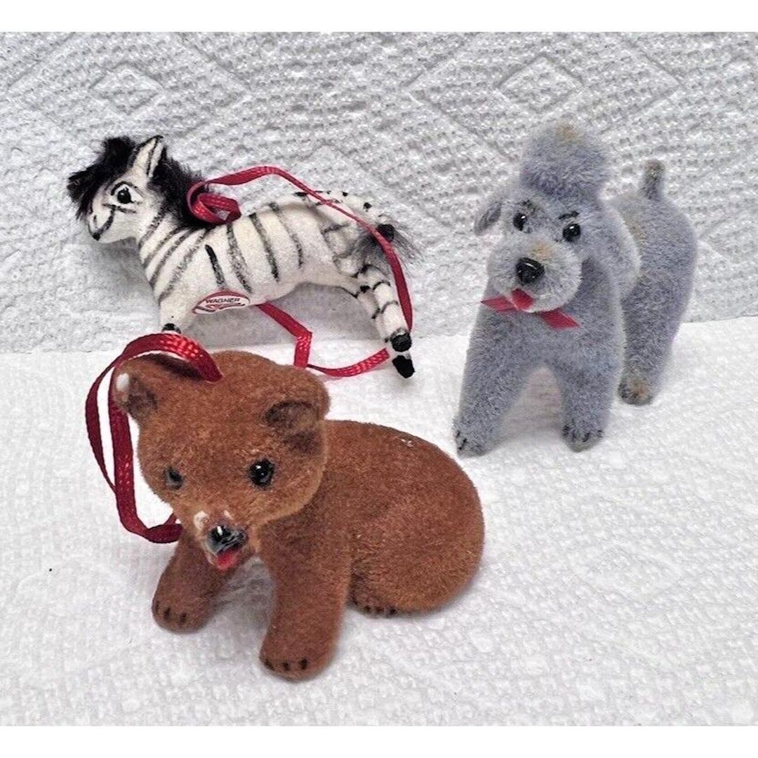 3 Vintage Wagner Flocked Bear Zebra Poodle Dog Toy Animal West Germany ...