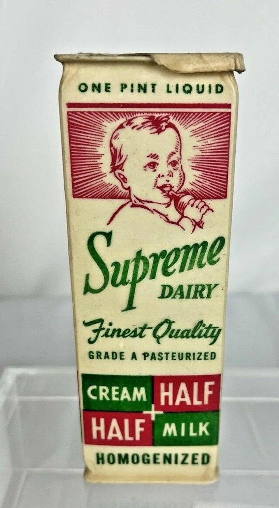 Vintage Pint Sized Waxed Paper Half & Half Carton From Supreme - Etsy