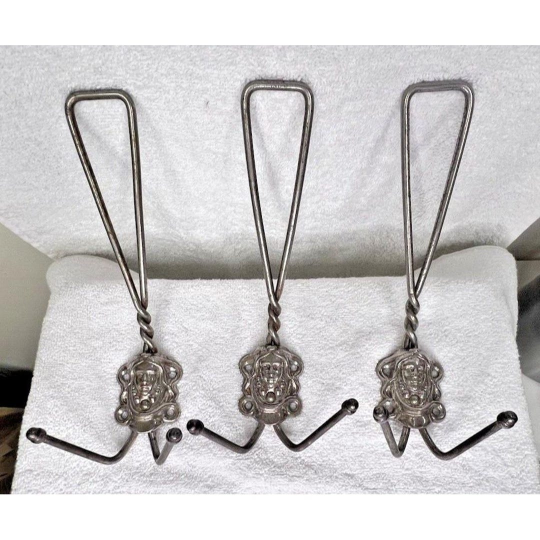 3 Vintage Twisted Wire Coat Hook W Womans Face Acorn Ends Silver Tone ...