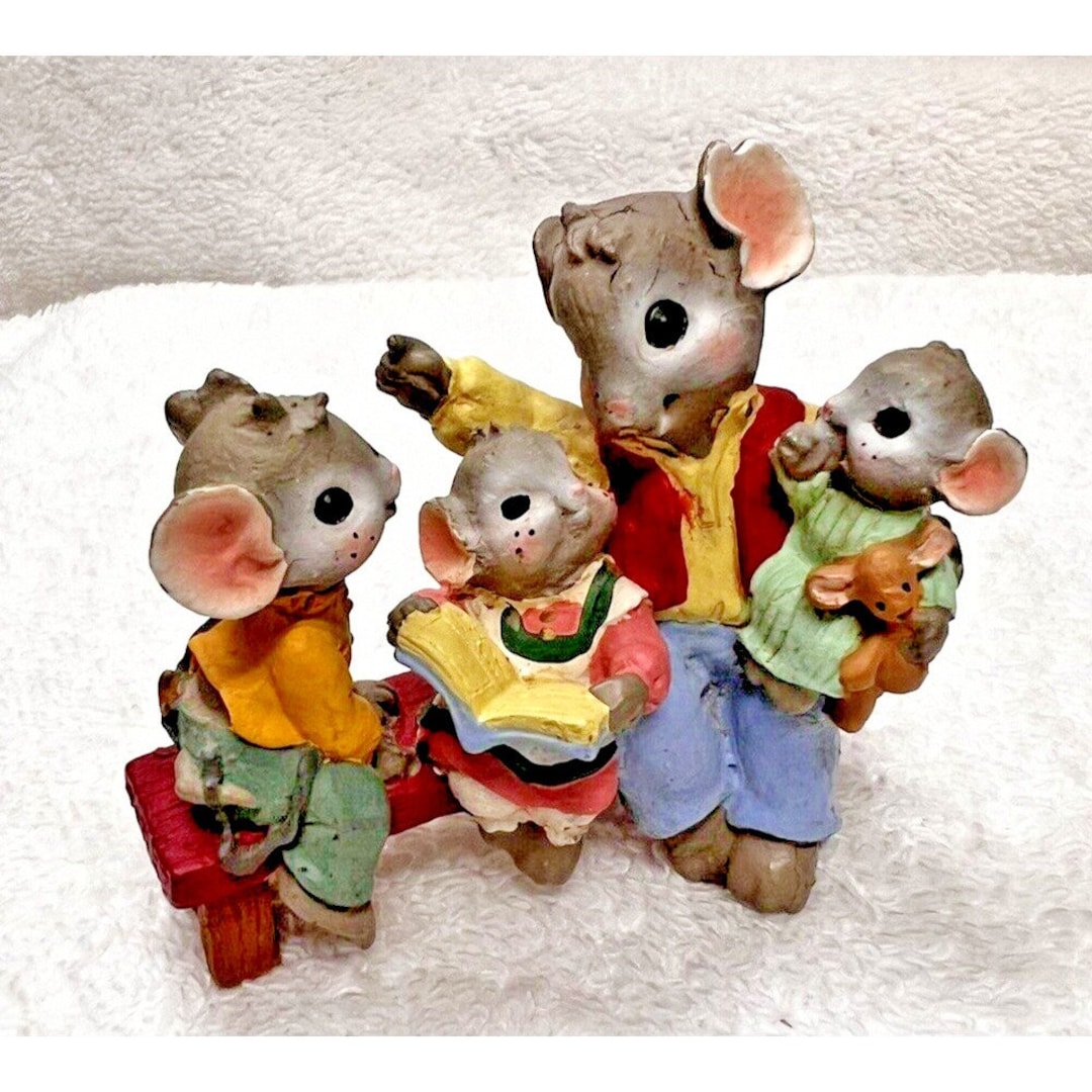 Mousekins Burroughs Daddy Reading to Babies on Bench Midwest - Etsy