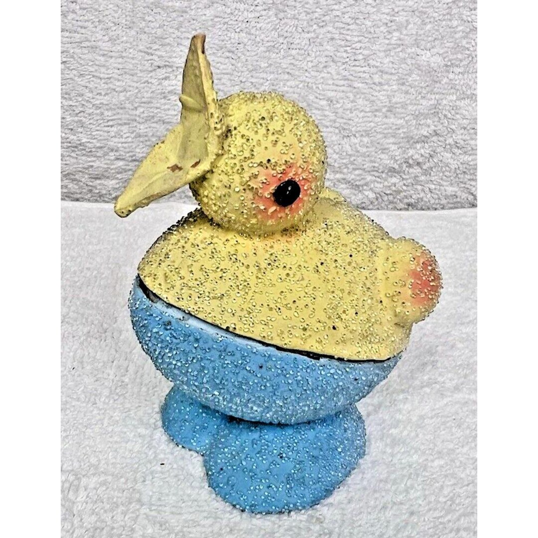 Vintage Easter Duck Candy Container Paper Machie Sugar Beads Japan Blue ...