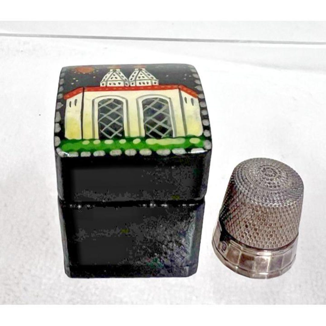 Lacquerware Thimble Box W Sterling Silver Thimble Hand Painted Building ...