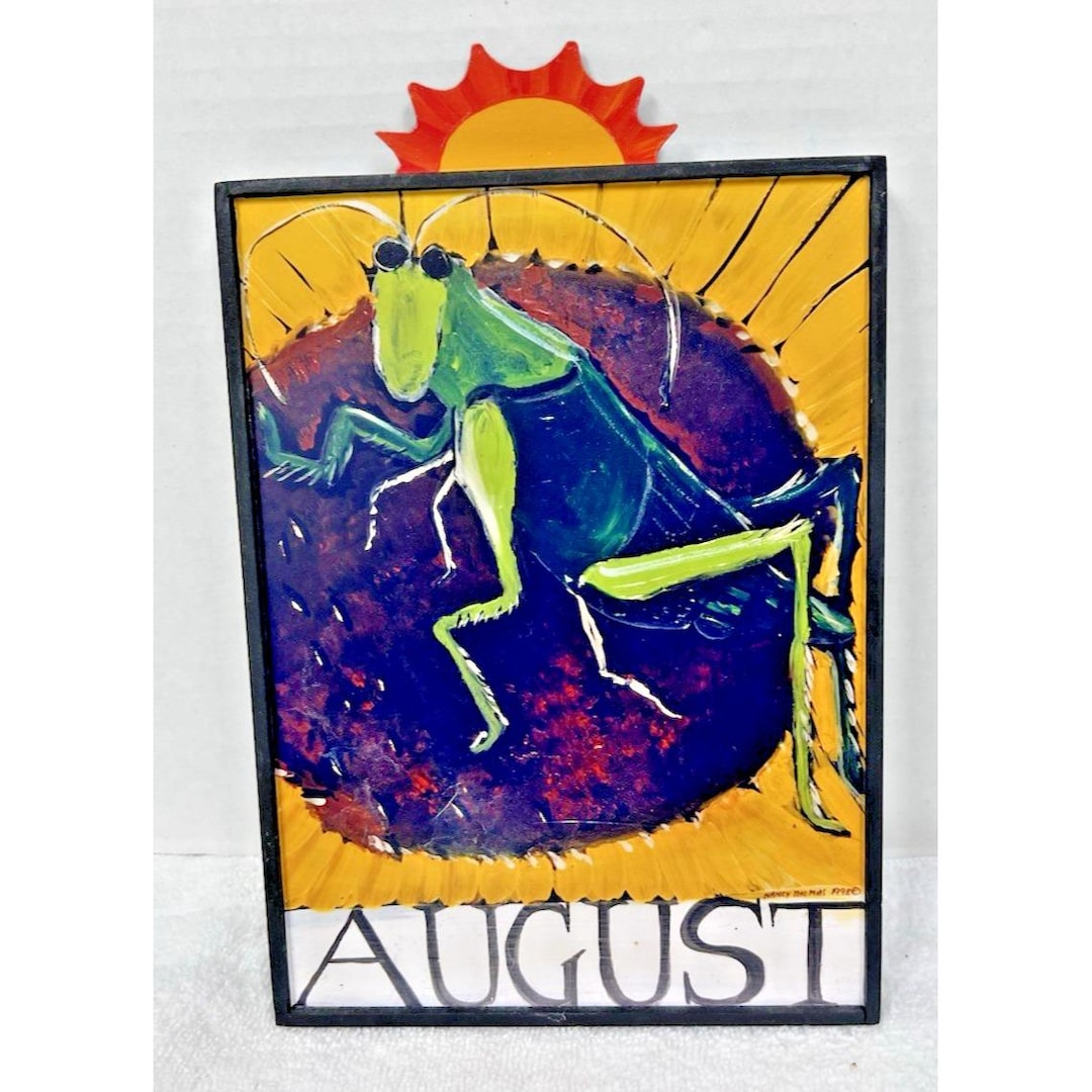 1998 Nancy Thomas August Calendar Grasshopper Cricket Plaque 9 7/8 X 7 ...
