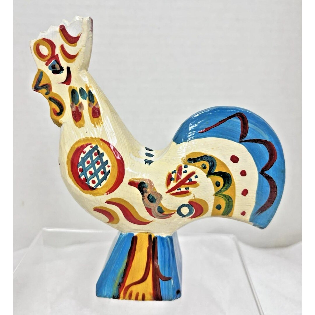 Colorful Vintage Swedish Dala Rooster 6 1/4" Hand Painted Wood Chicken ...