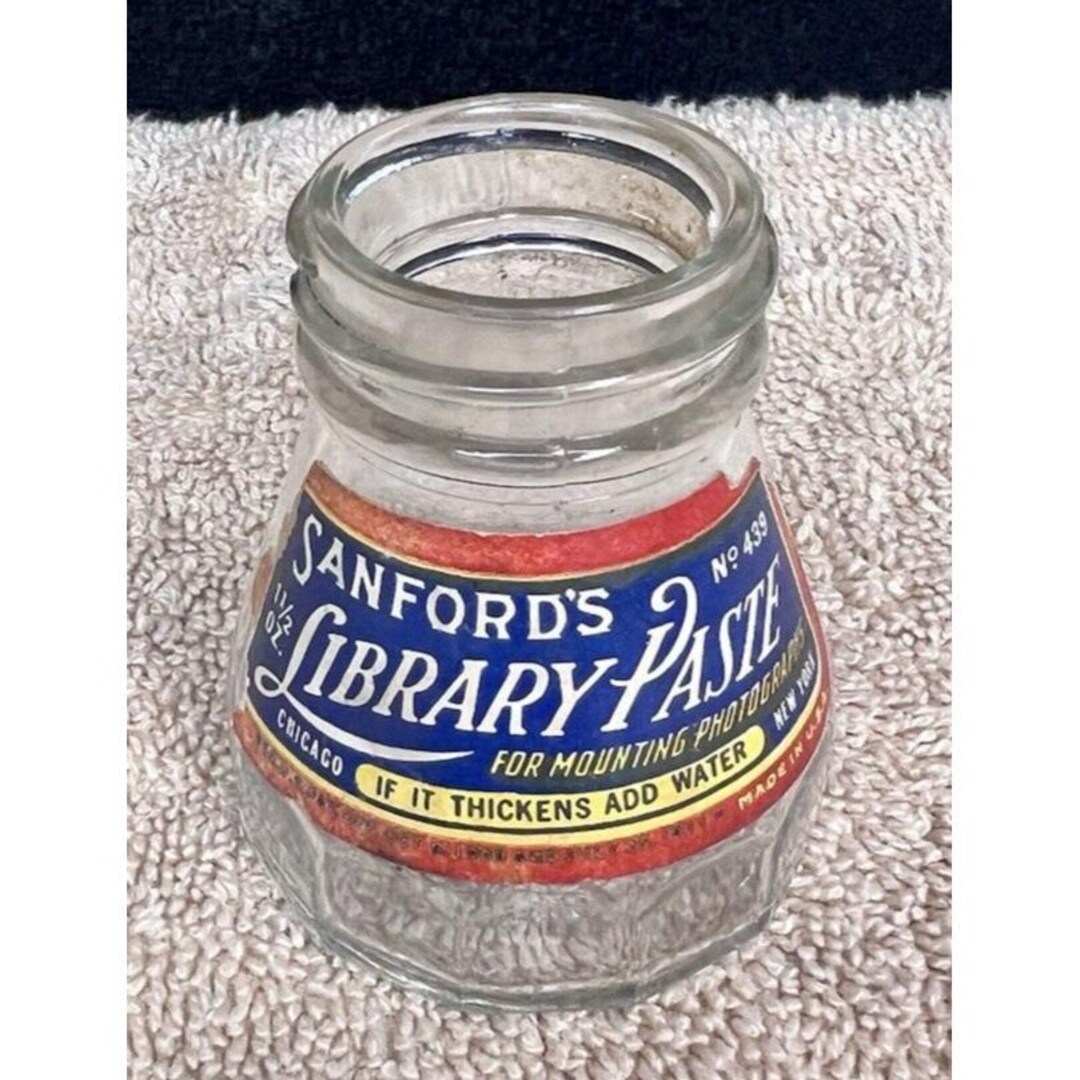 Antique Sanford's Library Paste Bottle Jar W Original Paper Label No ...