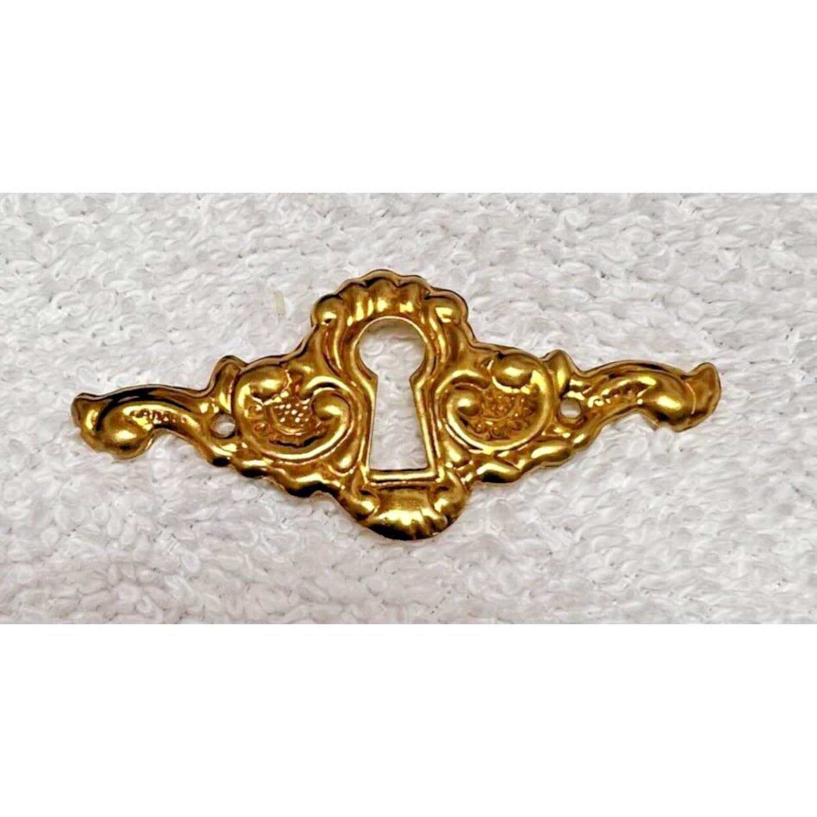 Old Keyhole Scrolls Detail Lock Cover Brass Colored 2 1/2 X 1 1/8 Inch ...