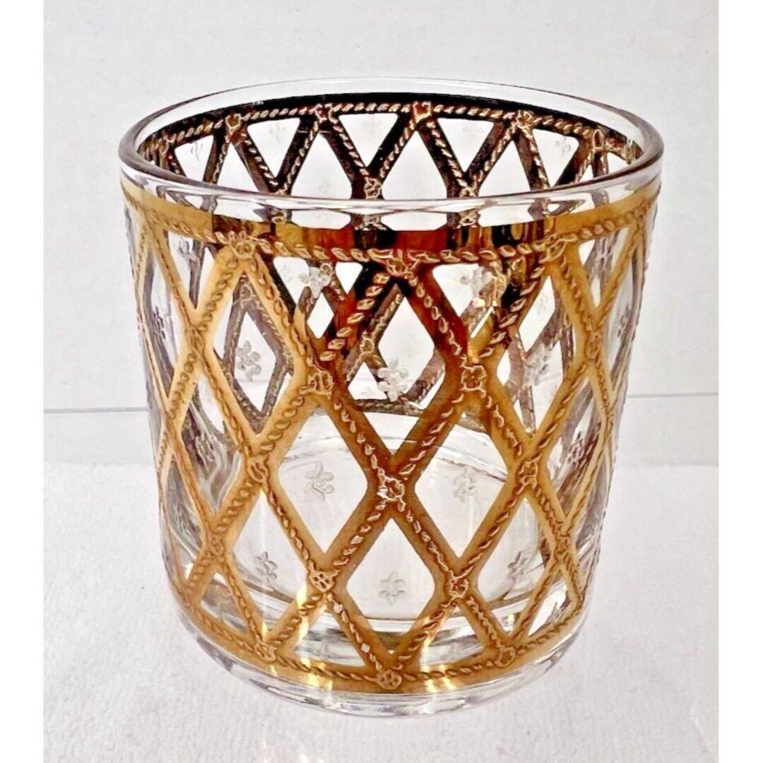 Vintage Culver Gold Clear Rope Design Votive Cup or Bar Glass 2 5/8 X 2 ...