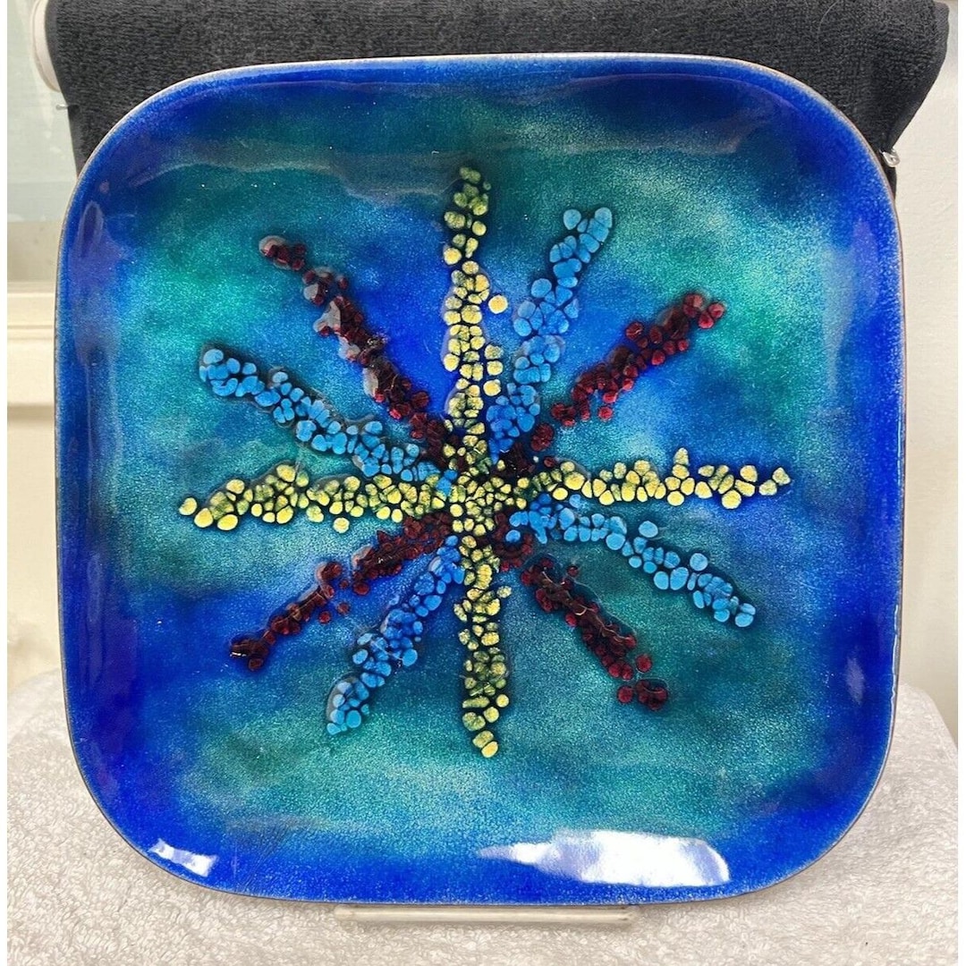 MCM Starburst Enamel Bovano Sq Plate 10 X 10 1/8 Inch Cobalt Yellow ...