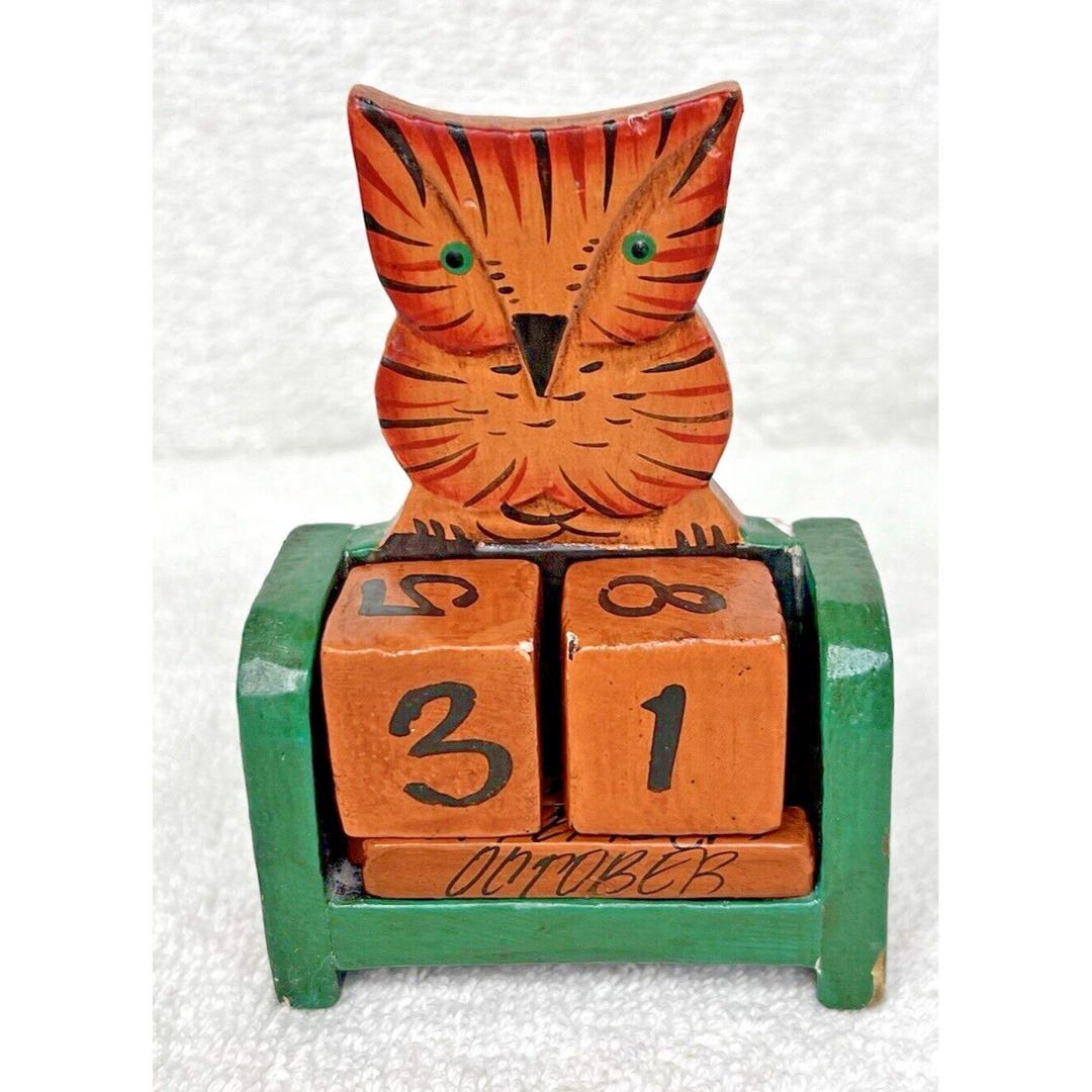 Vintage Handmade Owl Perpetual Calendar Little Bookcase Style Wood - Etsy