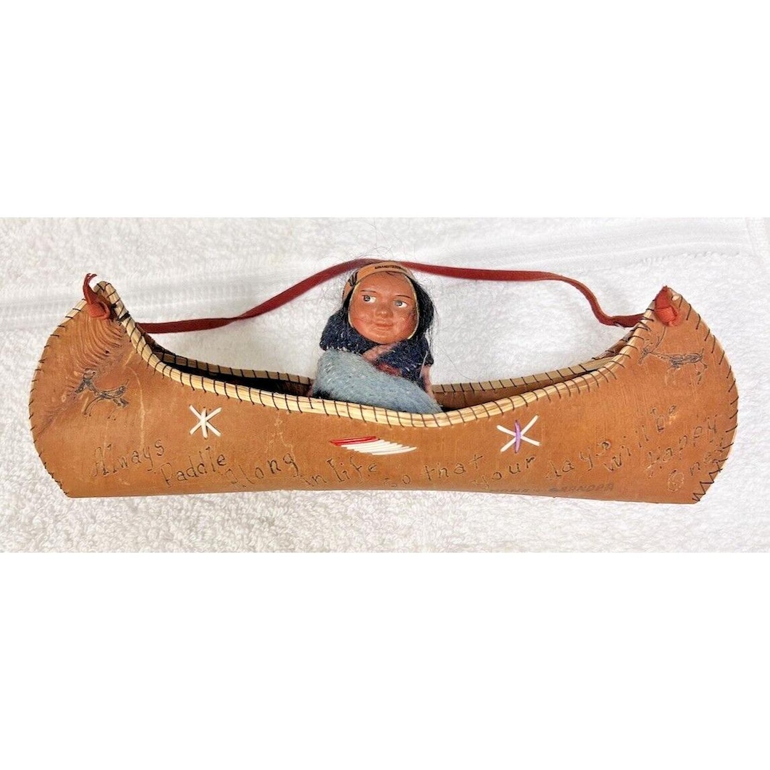 1938 Skookum Doll in Bark Canoe Always Paddle Along in Life 10 Inch ...