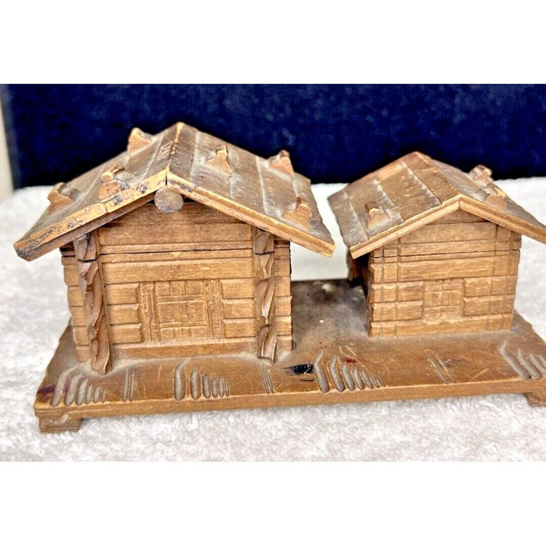 Antique Cottage Inkwell and Stamp Box Desktop Hand Carved Wood Arts and ...