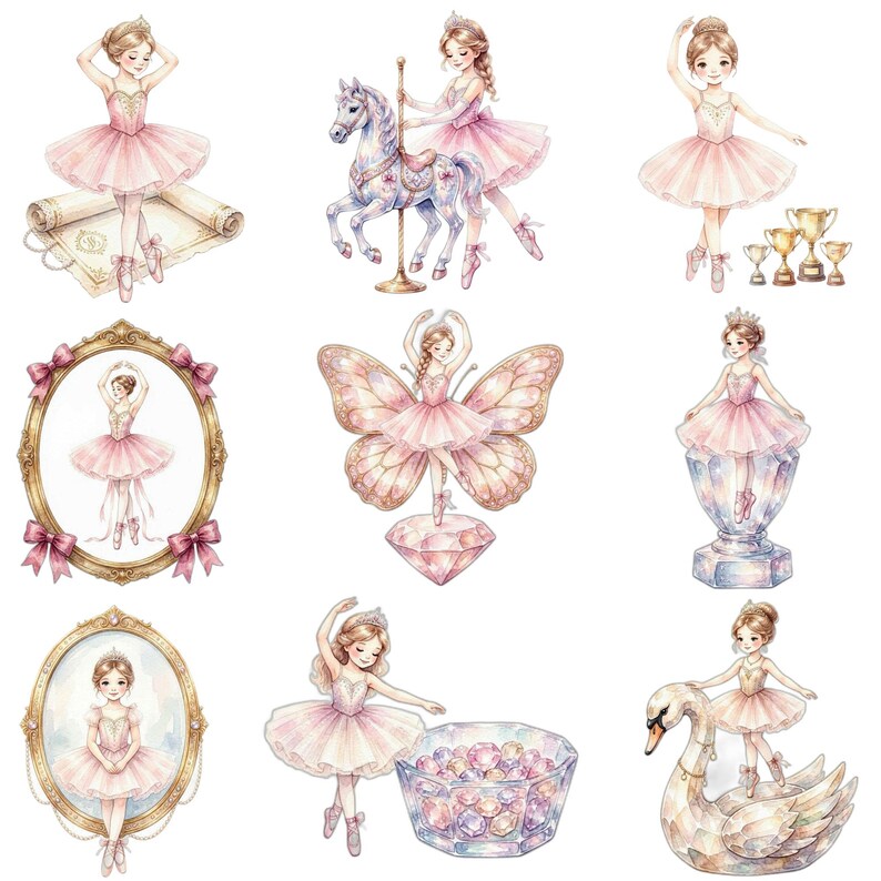 Watercolor Ballerina Princess PNG Clipart Bundle, Pink Ballet Girl ...