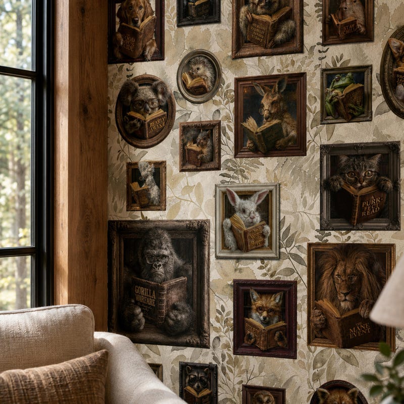 Wallpaper Reading Animals - Etsy