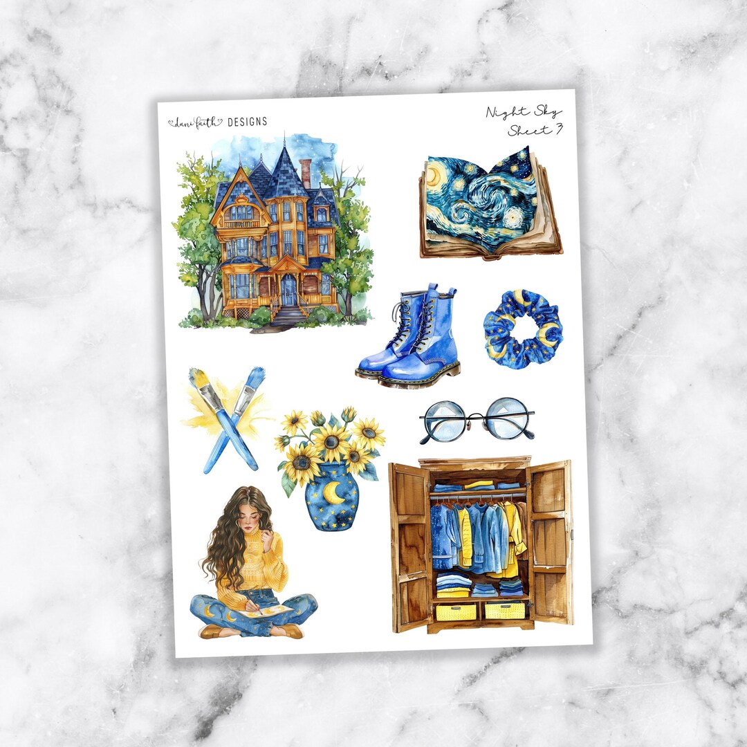 Night Sky Journal Stickers Sheet 3 - Journal Stickers, Planner Stickers ...