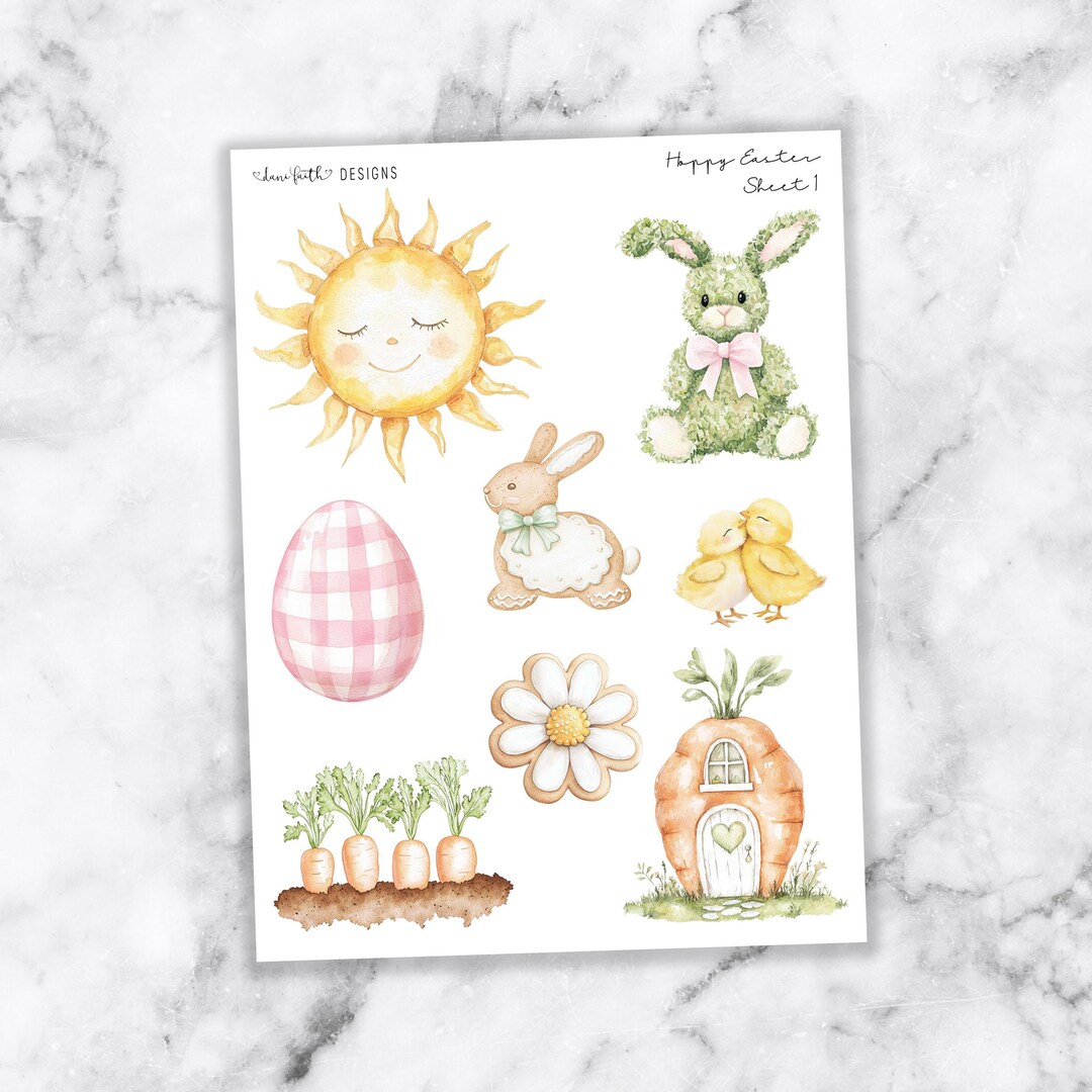 Hoppy Easter Journal Stickers Sheet 1 - Journal Stickers, Planner ...