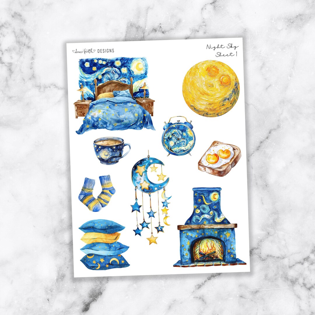 Night Sky Journal Stickers Sheet 1 - Journal Stickers, Planner Stickers ...